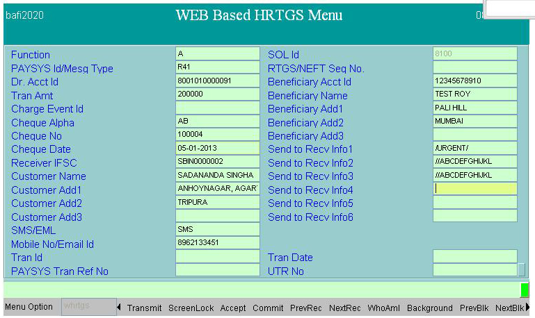 Finacle menus - msataylor
