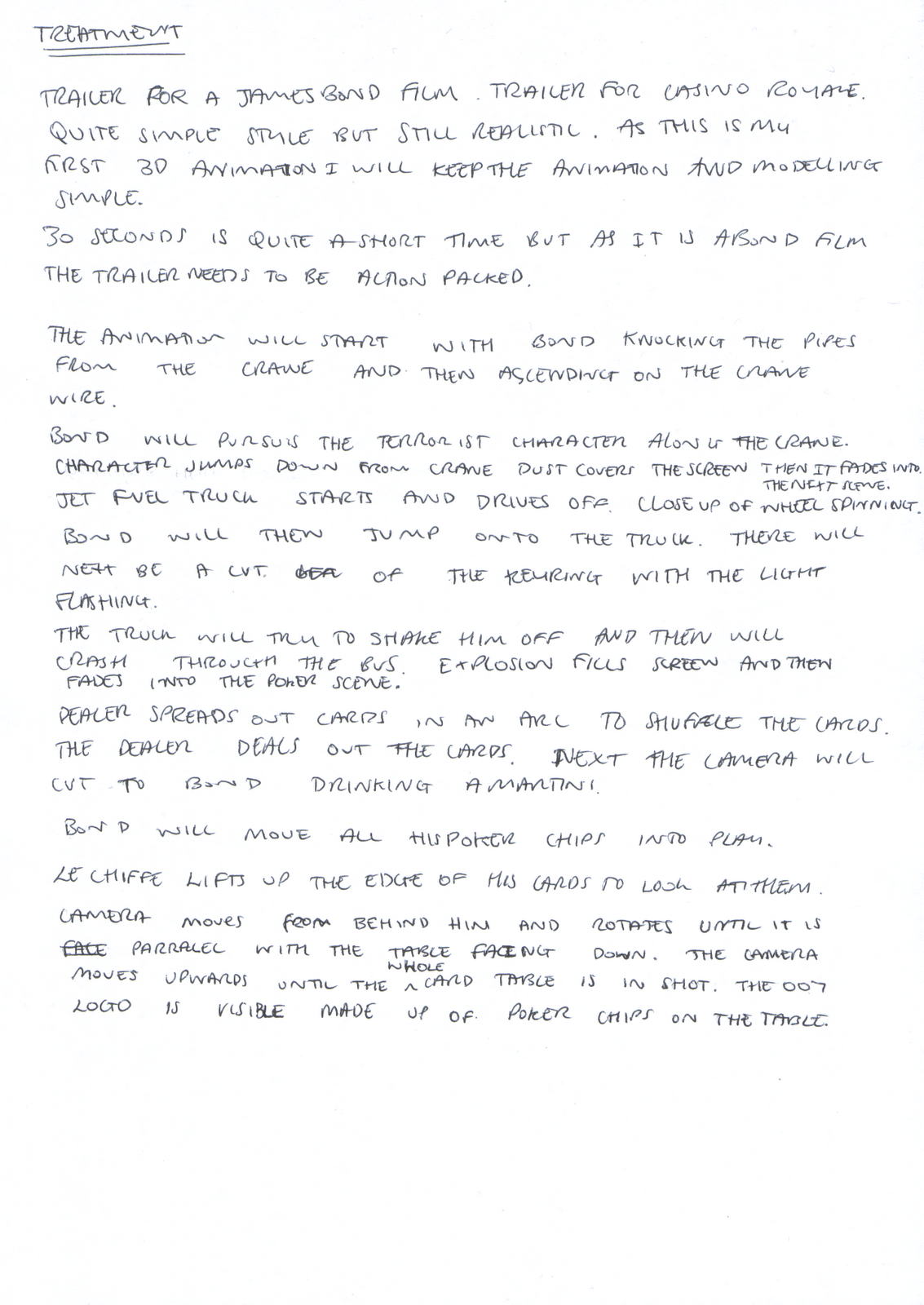 3D Modelling and animation: Treatment and script