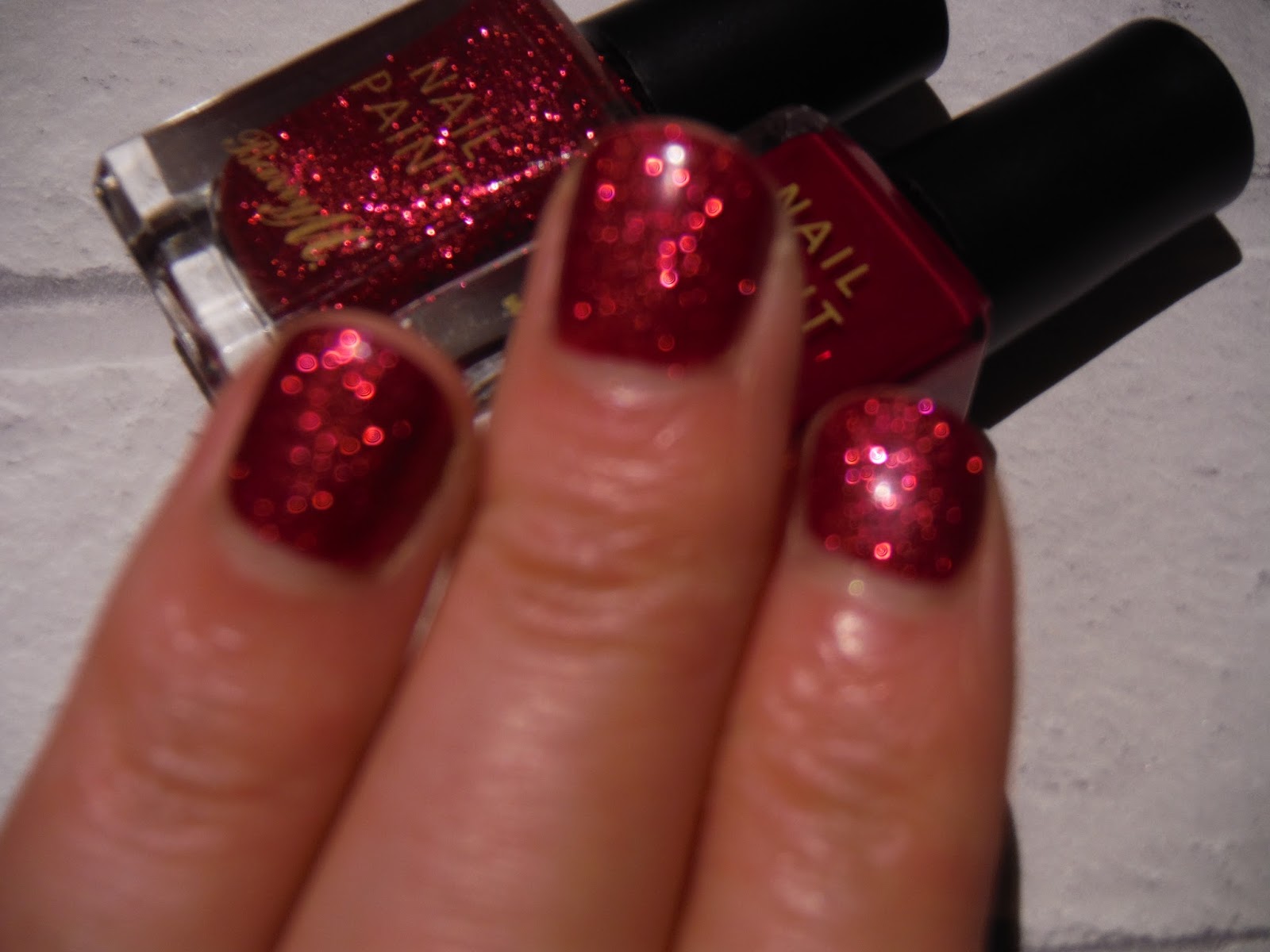 Ruby Red Glitter Nails Swatch.