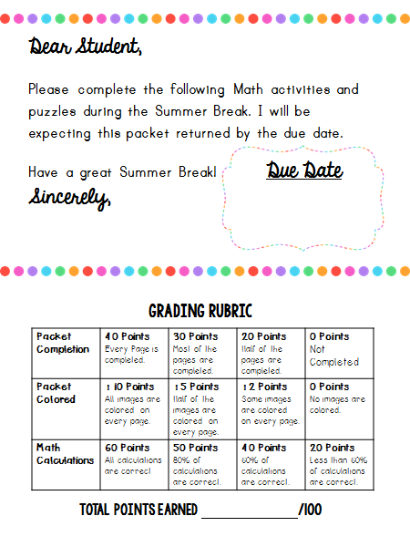 Kelly McCown: Summer NO PREP Math Packet FREEBIE