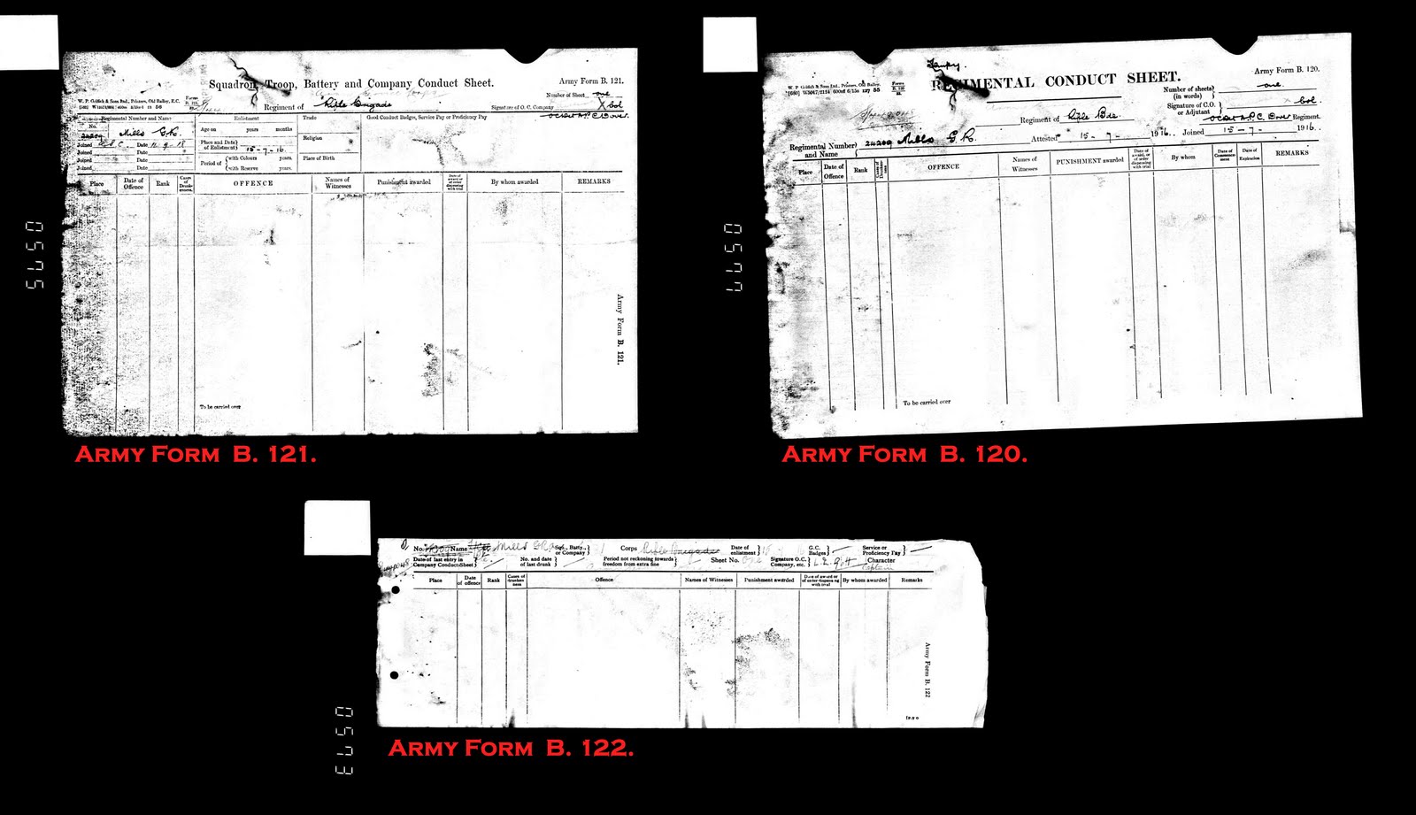 Who is George Mills?: 1916 – 1919: Army Forms B 120, 121, and 122