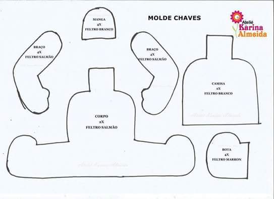 Molde Chaves artesanato com feltro - Moldes e Gráficos