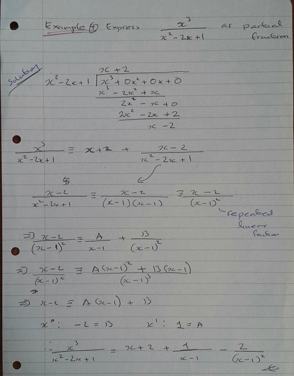 A Level Maths Notes: A2 Partial Fractions: Improper fractions