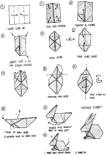 Origami Instructions rabbit 3D ~ make easy art and craft ideas