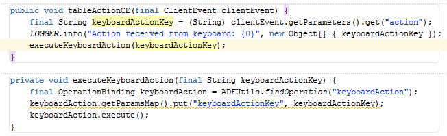 Keyboard shortcuts on ADF table