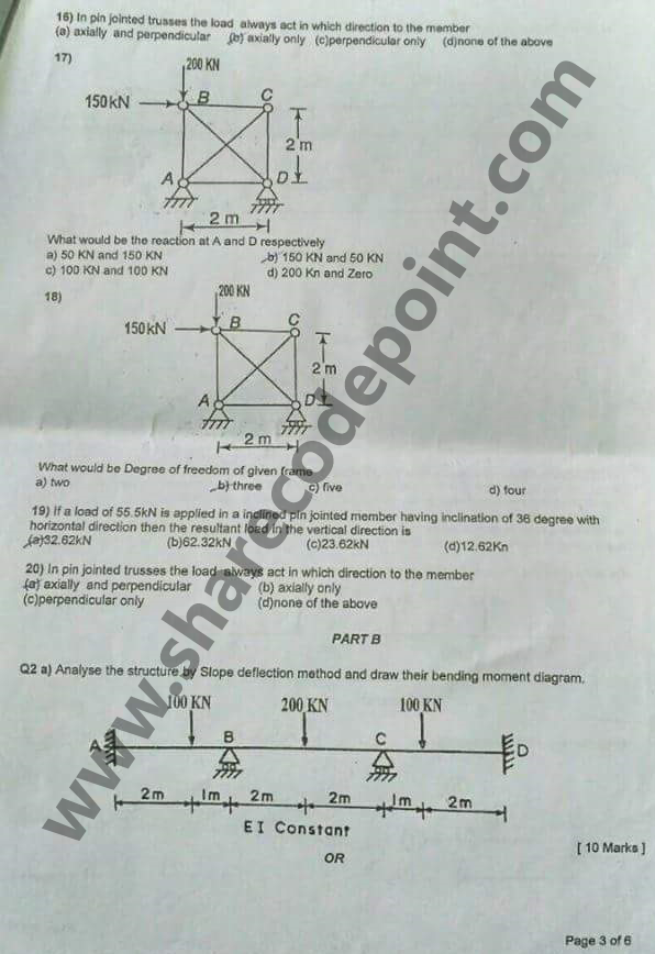 CIV329 : Structural Analysis-II End Term Exam Question Paper - CIV 329 ...