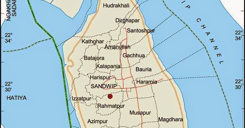 Sandwip Upazila Map, Chittagong District, Bangladesh