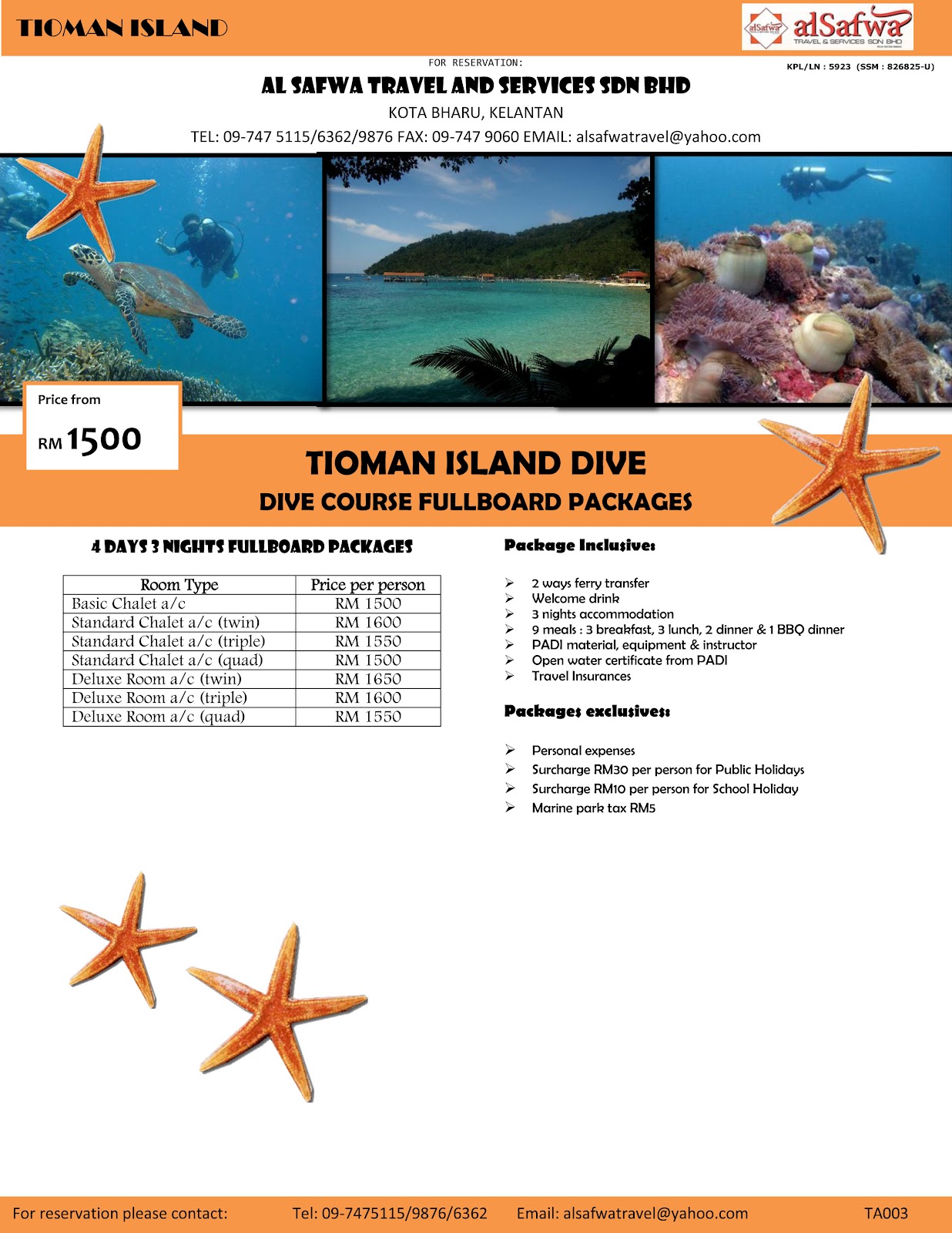 Seri Santai: TIOMAN ISLAND DIVE COURSE FULLBOARD PACKAGES