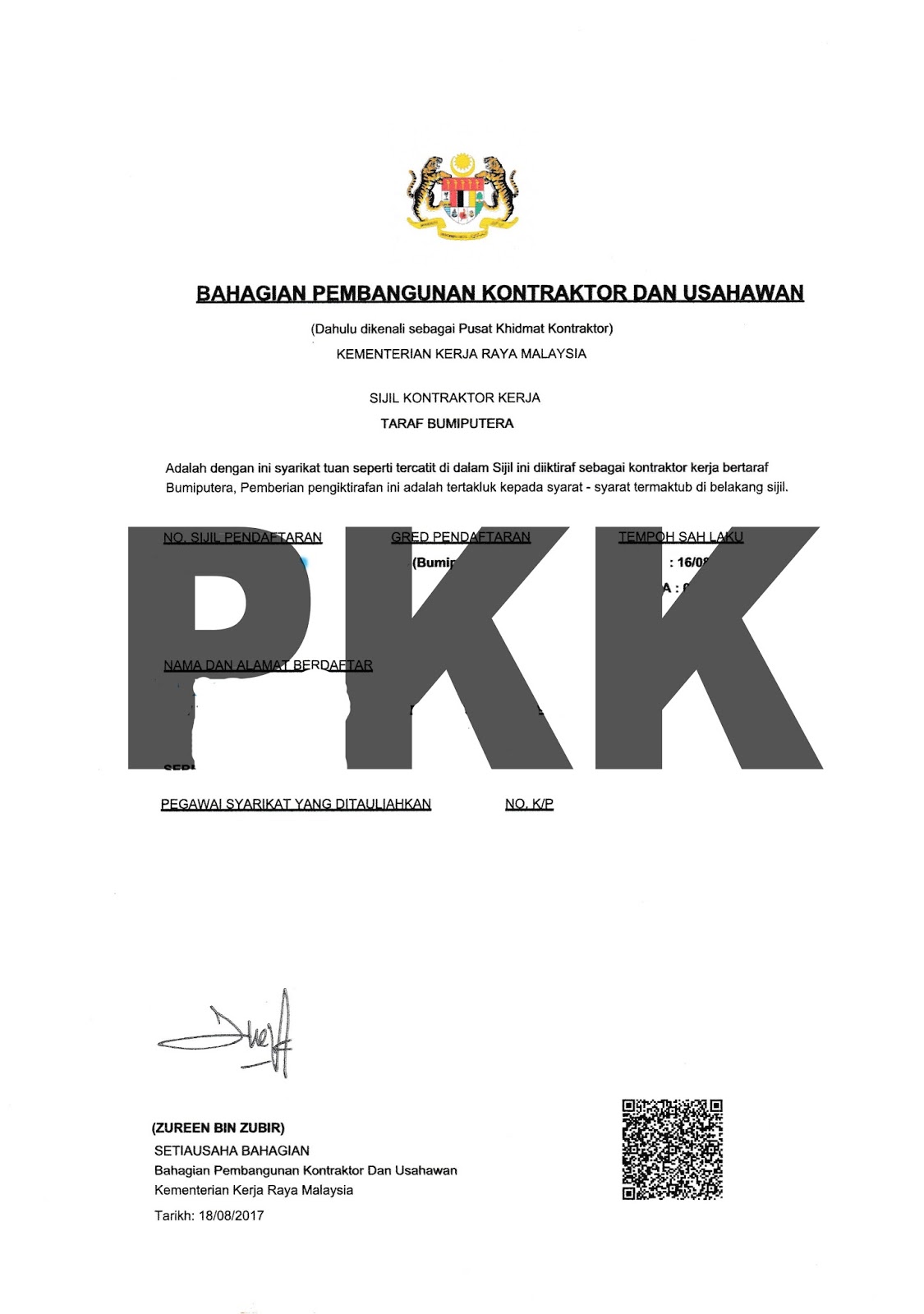 Pendaftaran Lesen CIDB MOF