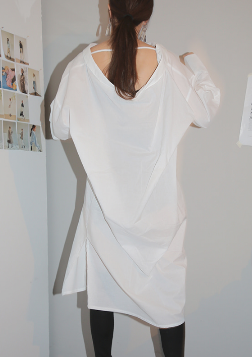 [Stylenanda] Low-Cut Back Strap Accent Long Shirt | KSTYLICK - Latest ...