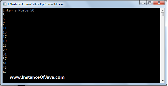 C Program To Print Prime Numbers 1 To N Instanceofjava