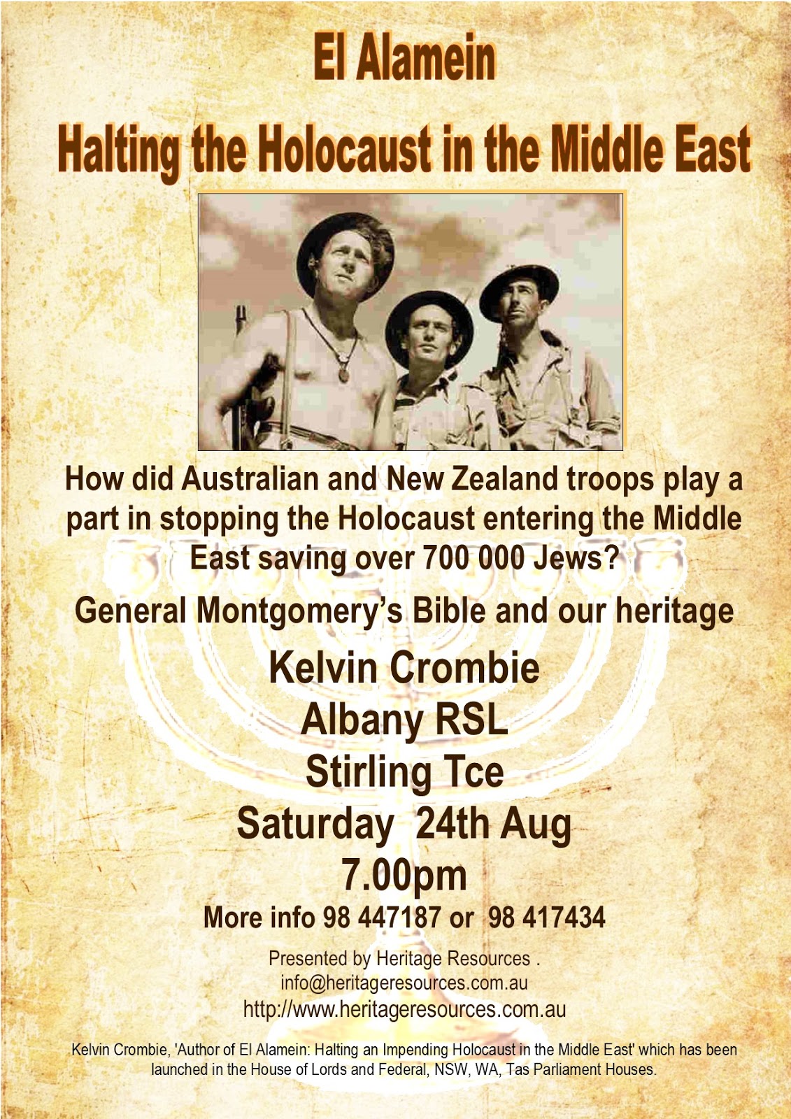 Israel Issues Watchdog: DON'T MISS Kelvin Crombie at Albany RSL 24th ...