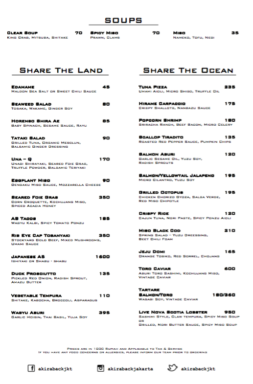 Harga Menu Akira Back Bulan Ini Terbaru 2017