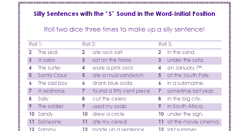 Ms. Lane's SLP Materials: Articulation: Silly Sentences with the "S" Sound