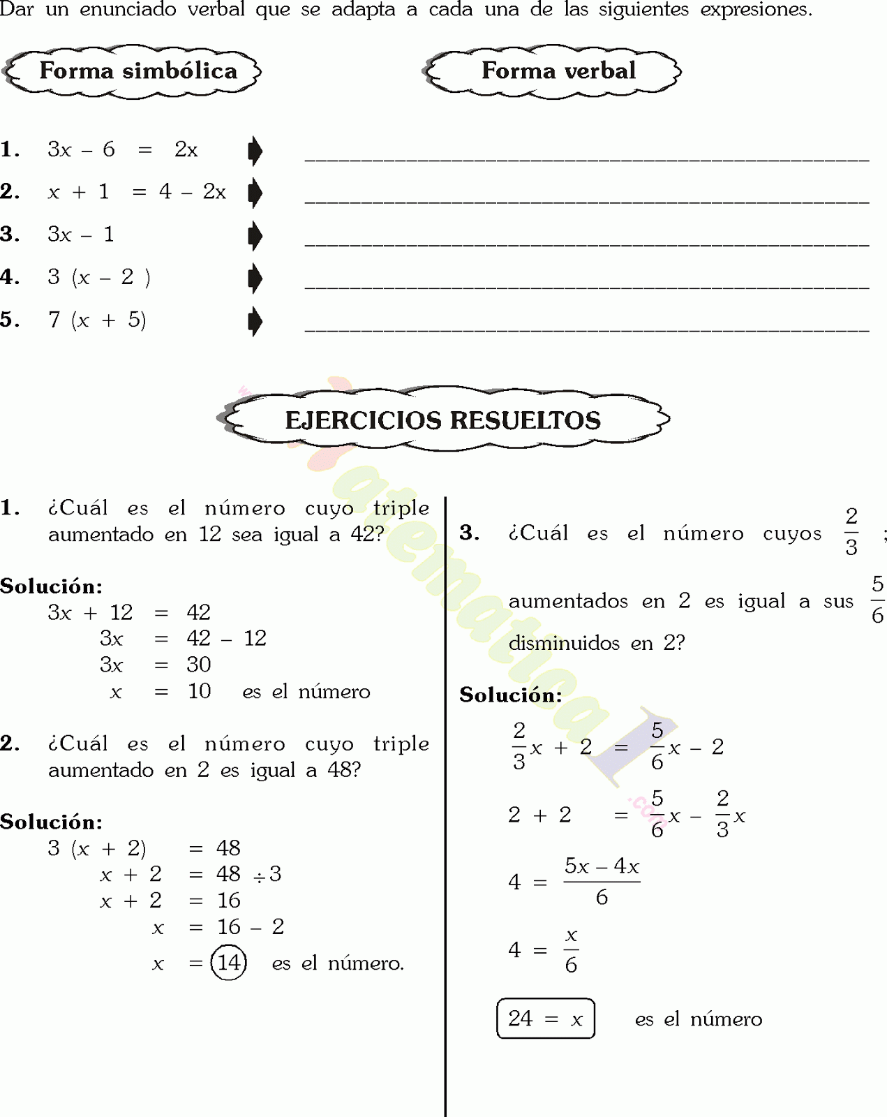 Ecuaciones Algebraicas 6to Grado