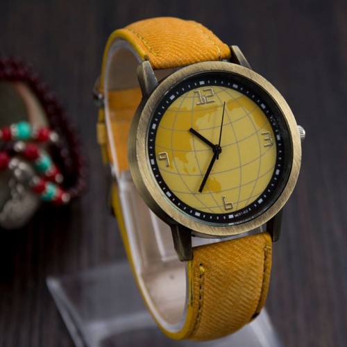 Watch-Discounter: Unisex horloge wereldbol geel