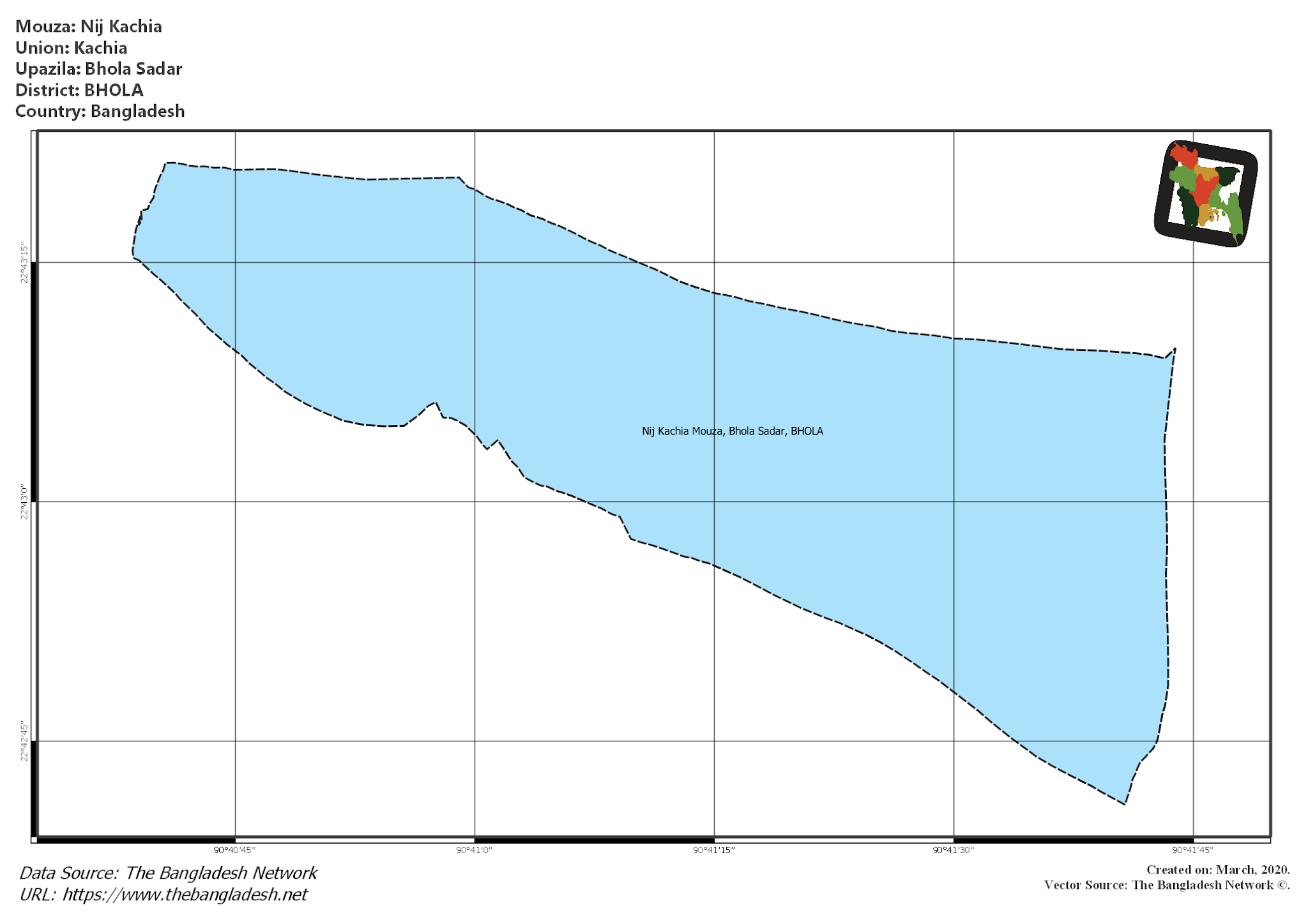 Map of Nij Kachia Mouza, Bhola Sadar, Bhola