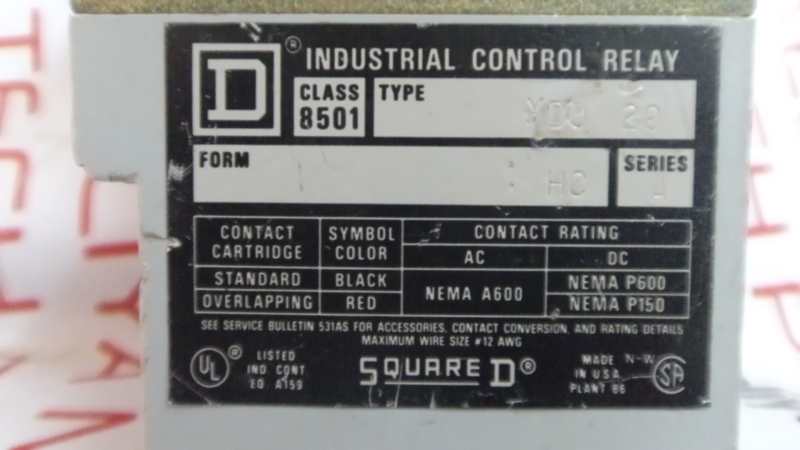 SQUARE D CLASS 8501 XD INDUSTRIAL CONTROL RELAY - Aeliya Marine