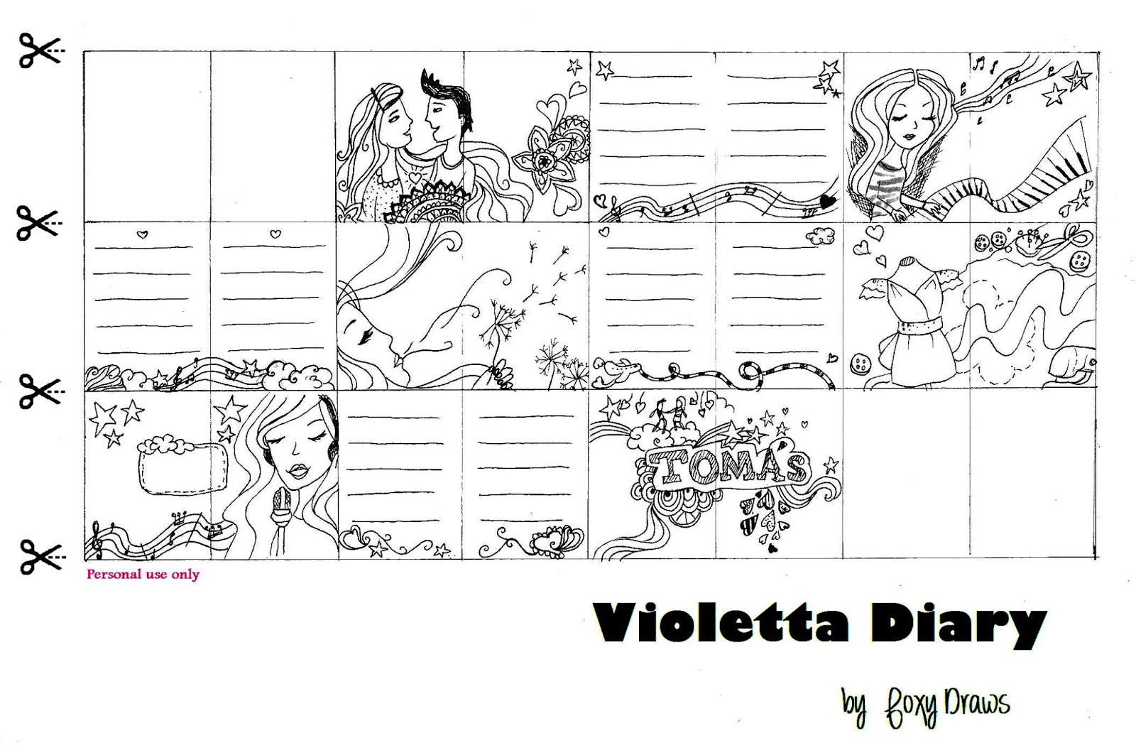 Topmodel Malen : Violetta Diary | Violettatagebuch | free printable