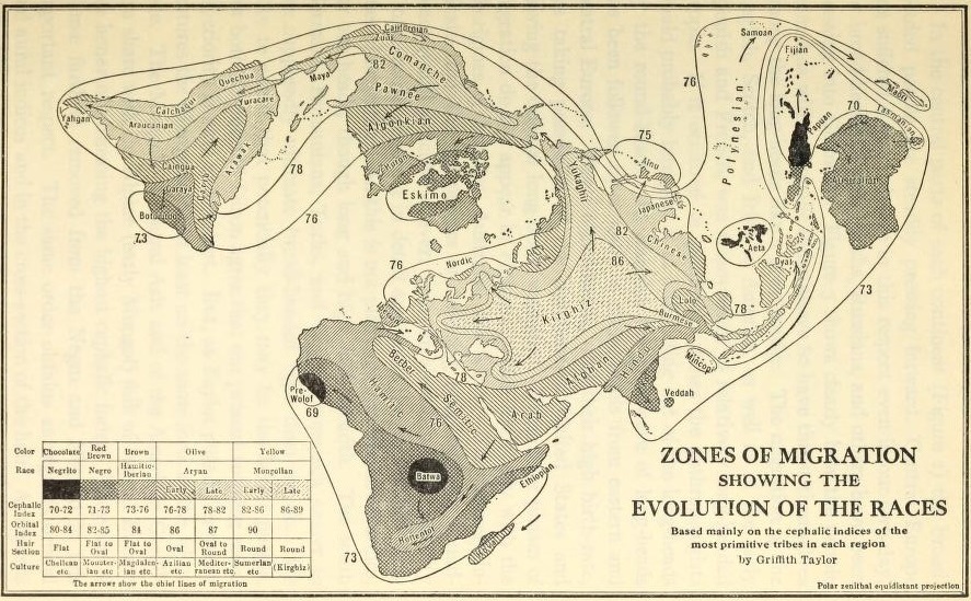 ΦΥΛΕΤΙΚΑ: Χάρτης των πρώιμων μεταναστεύσεων του ανθρώπου - Griffith Taylor