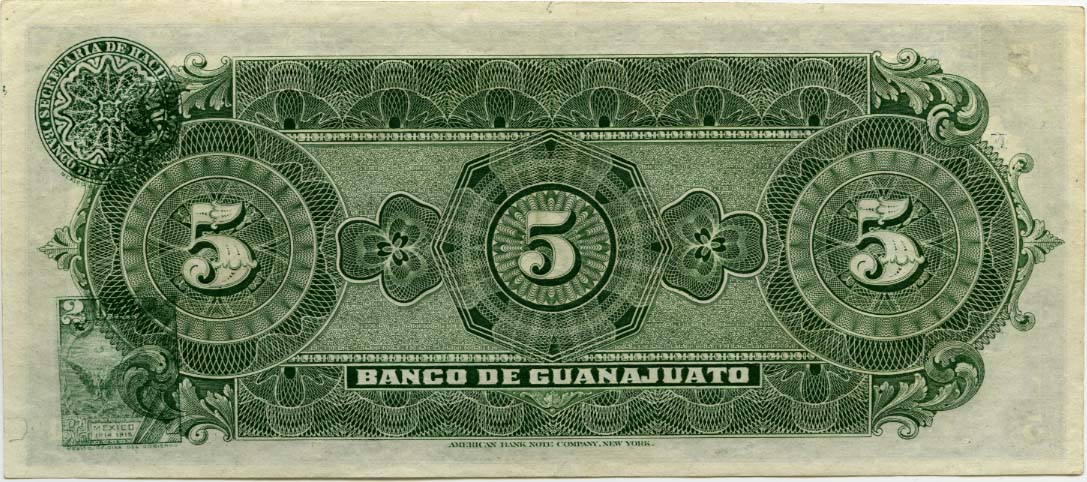 Mexican banknotes 5 Pesos banknote 1914 El Banco de Guanajuato|World ...