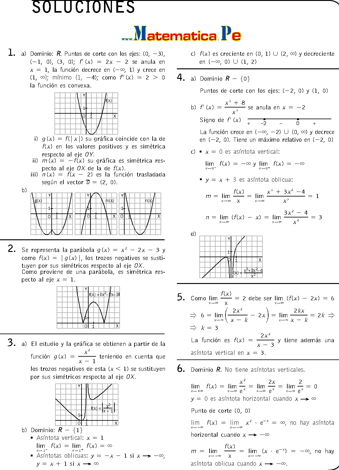 ESTUDIO Y REPRESENTACIÓN DE FUNCIONES MEDIANTE DERIVADAS EJERCICIOS RESUELTOS MATEMATICAS 2 ...