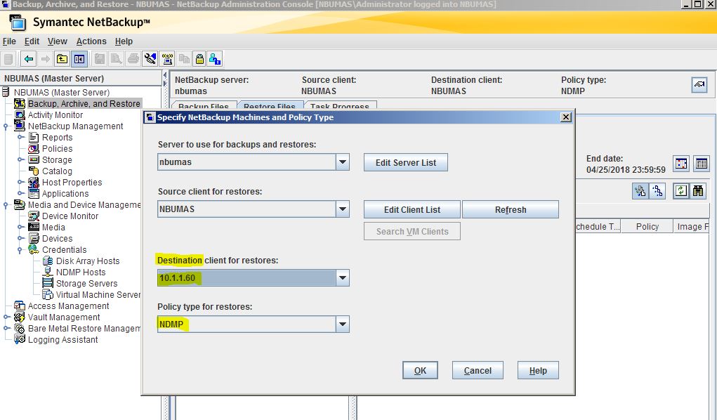 Remote Infrastructure Management Netbackup Ndmp Backup Configuration