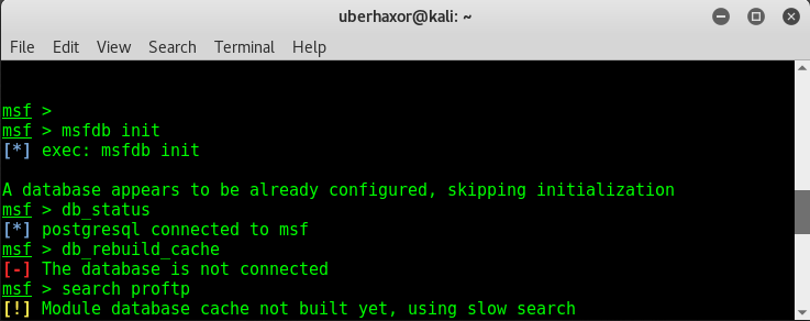 Fixing msfconsole slow search - Database not connected or cache not built - Informal Knowledge
