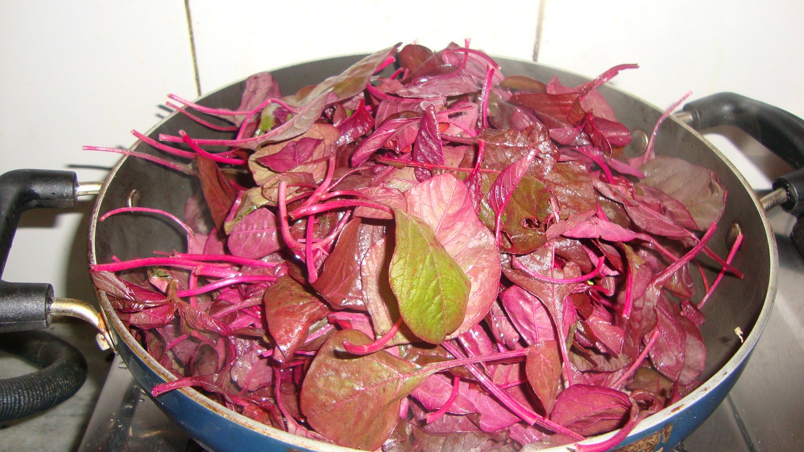 Cooking Delights: Red Spinach with yellow lentils