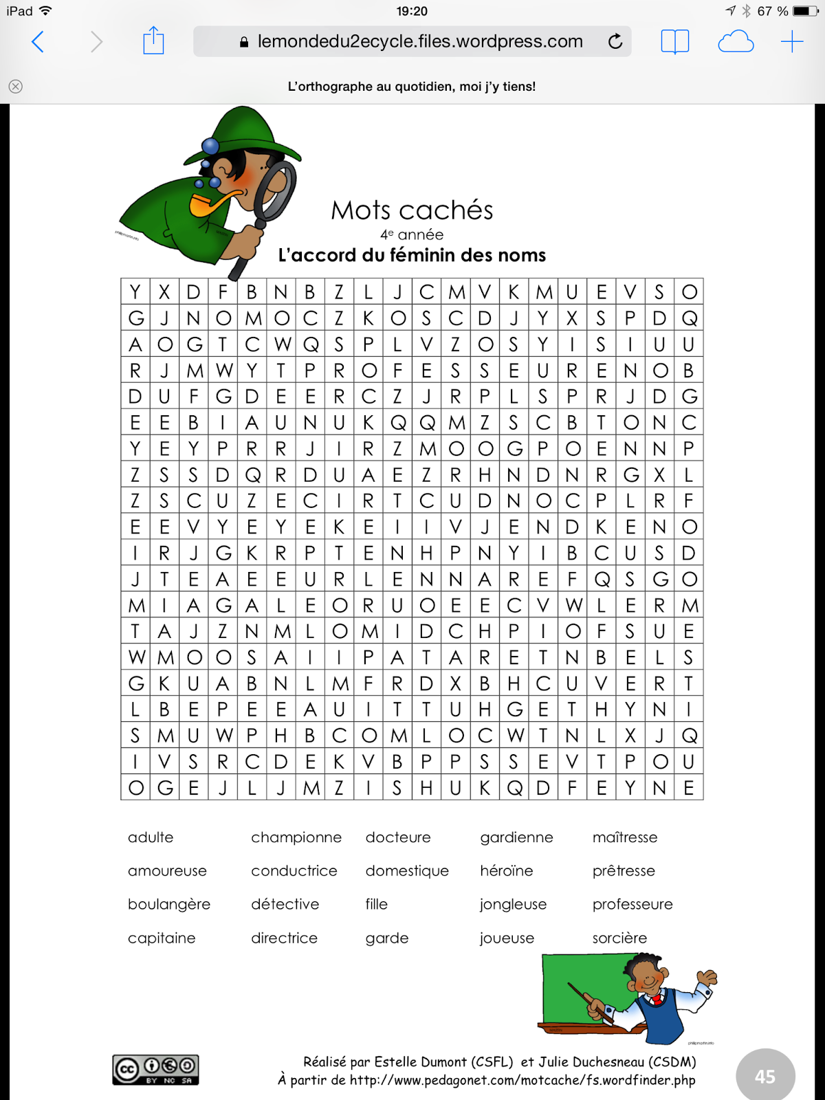 Bienvenue en 4e année: mots cachés