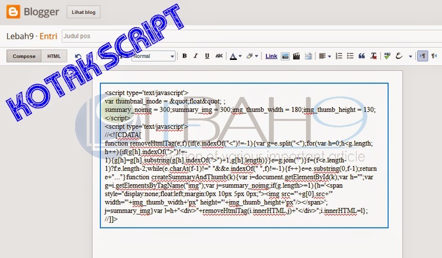 Cara Membuat Tempat Script di dalam Postingan (BLOGGER) | Lebah9