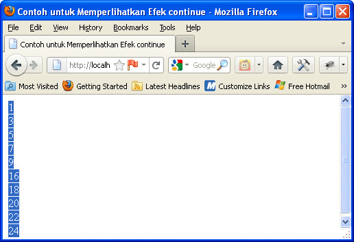Contoh Program PHP Menggunakan Continue | Contoh Program PHP