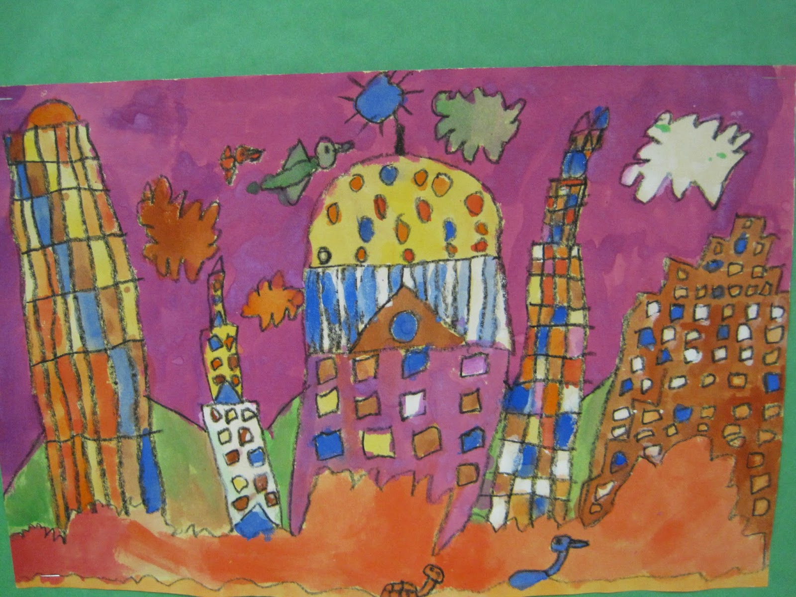 Zilker Elementary Art Class: 2nd Grade Cityscape Paintings