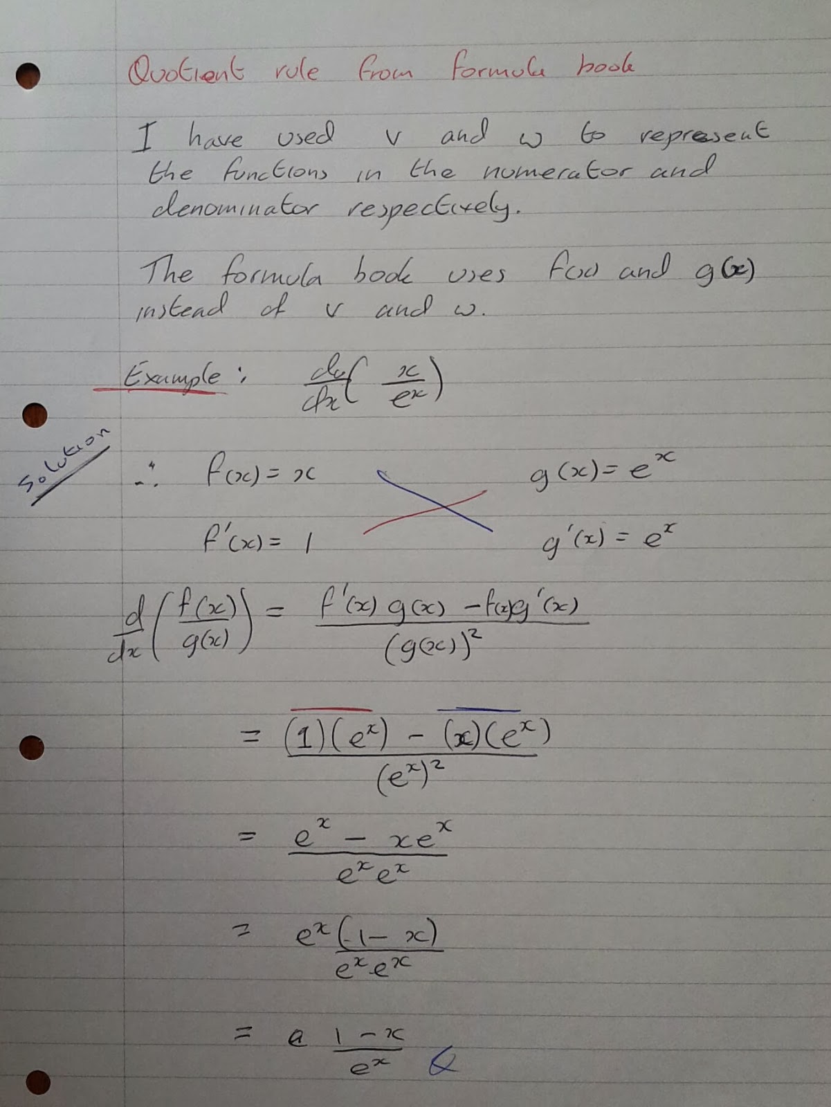 A Level Maths Notes: A2 Differentiation Quotient Rule Part 5