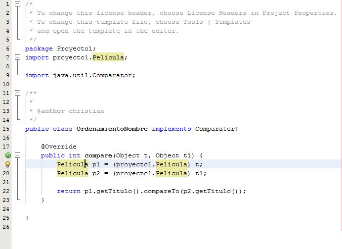 Proyecto De Estructura de Datos en Java: Clase que implementa Comparetor