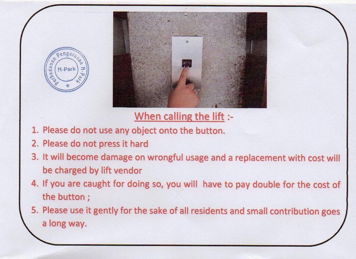 N Park Resort Condominium Penang, Management Update: Notice : Lift ...