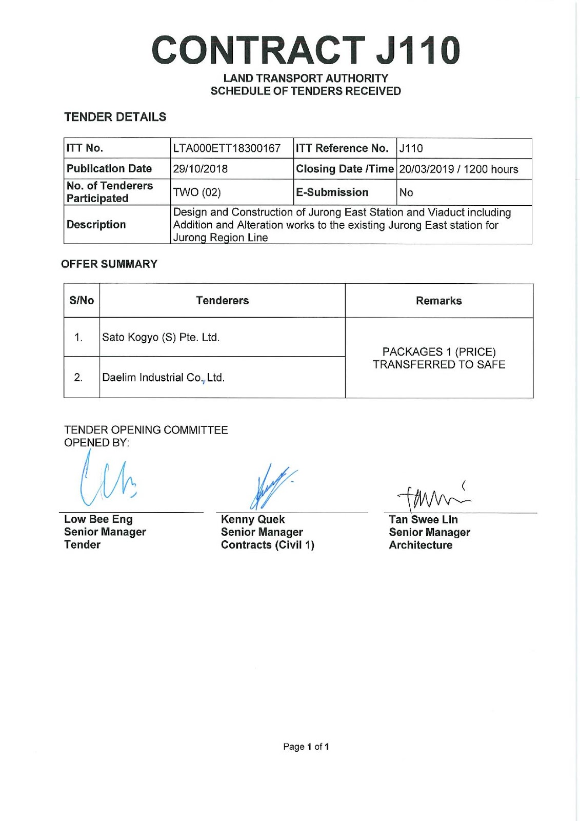 Jurong Region Line Construction: Contract tendering update - J102, J103 ...