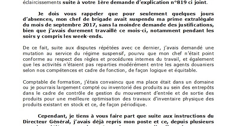 Reponse à la demande d'explication n°94