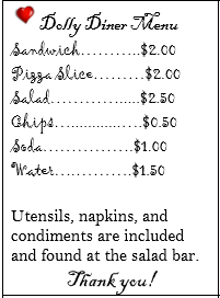 All Things Doll: Dolly Diner Menu Printable for Dolls!