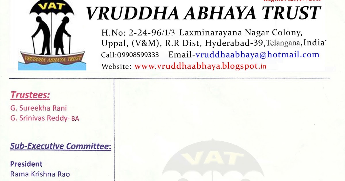 VRUDDHA ABHAYA TRUST: Trust Letter Pad