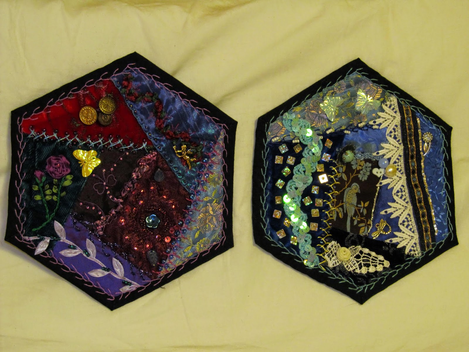 Crazy Quilting In Texas with Mary K. Beard: Mini Crazy Quilts - Hexagon ...