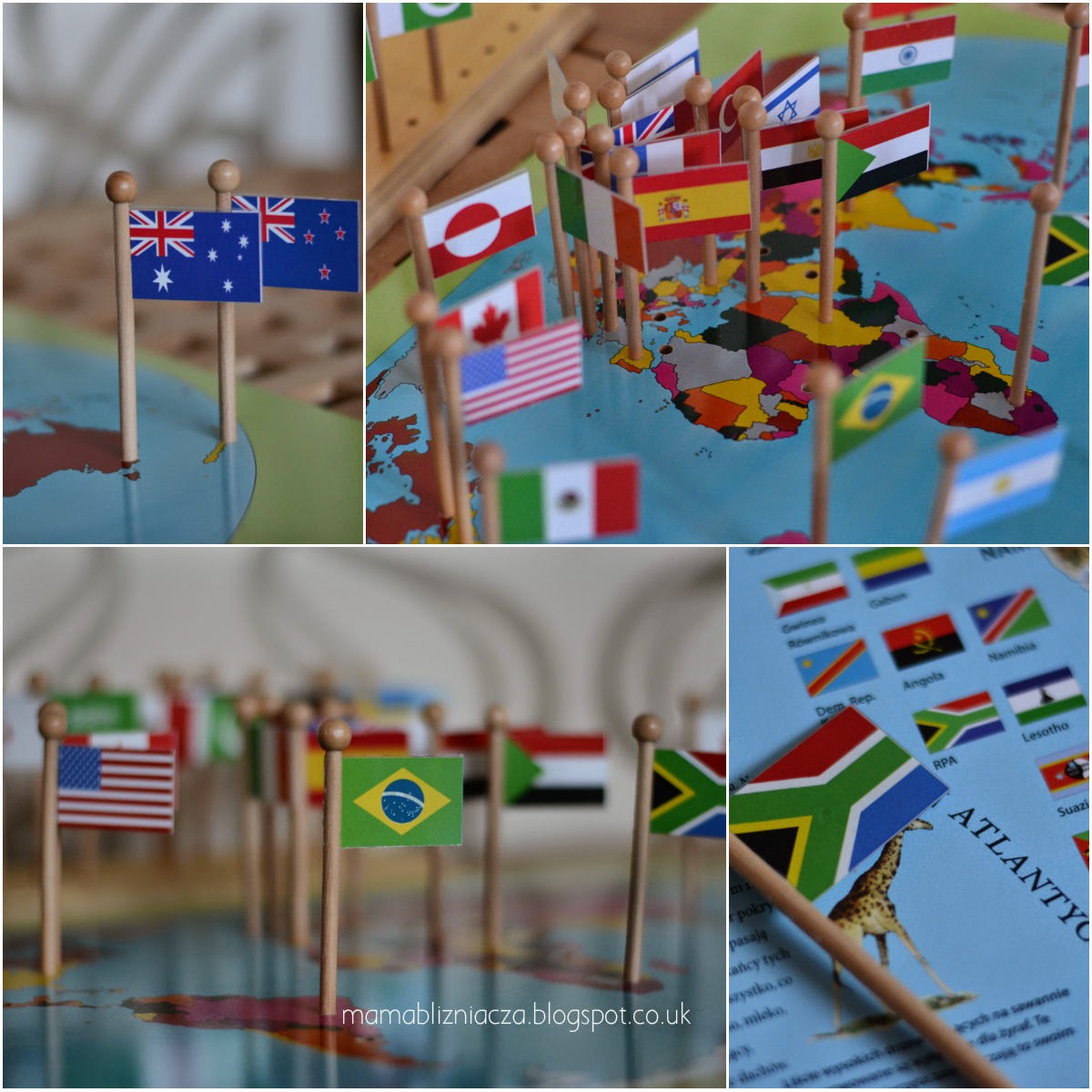 mamablizniacza: Mapa Świata z flagami. Montessori