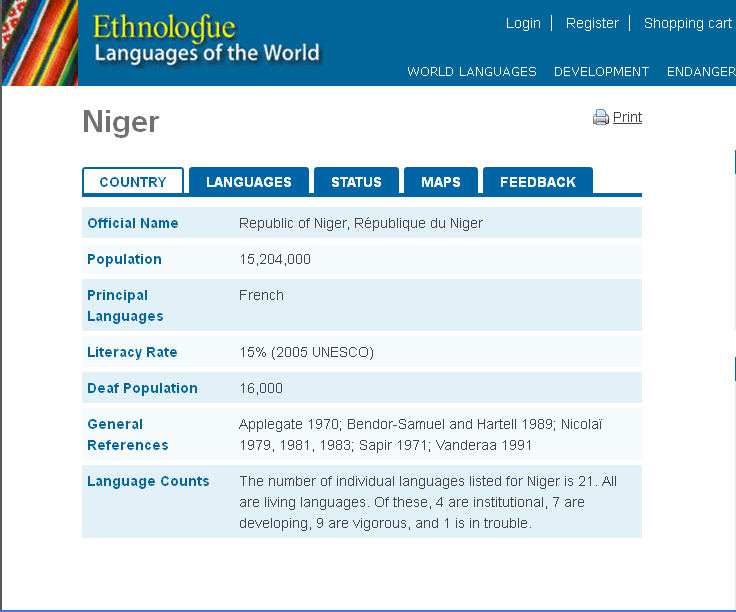 Beyond Niamey: Ethnologue: "National" and "Principal" languages in Africa