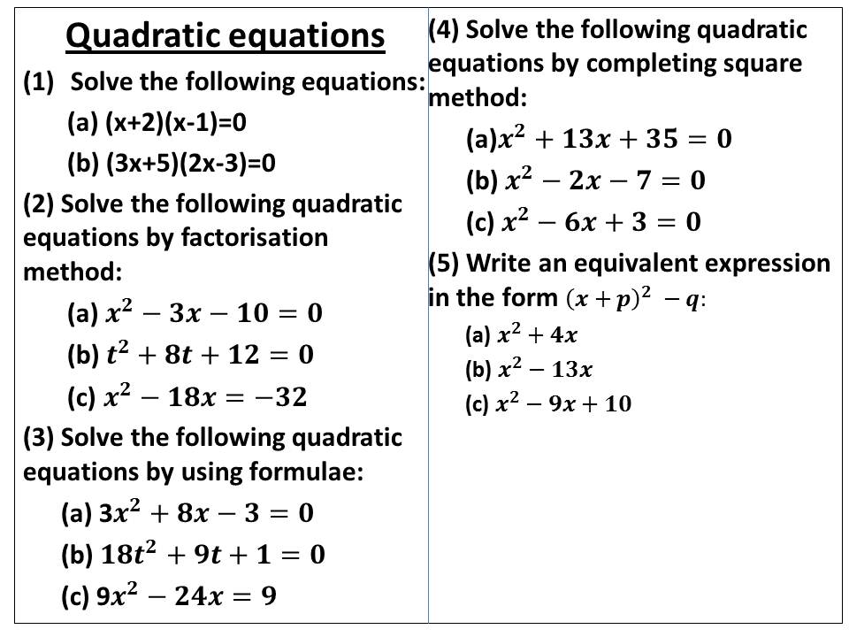 Math 10: CHAPTER 3 : SOLUTION OF QUADRATIC EQUATIONS