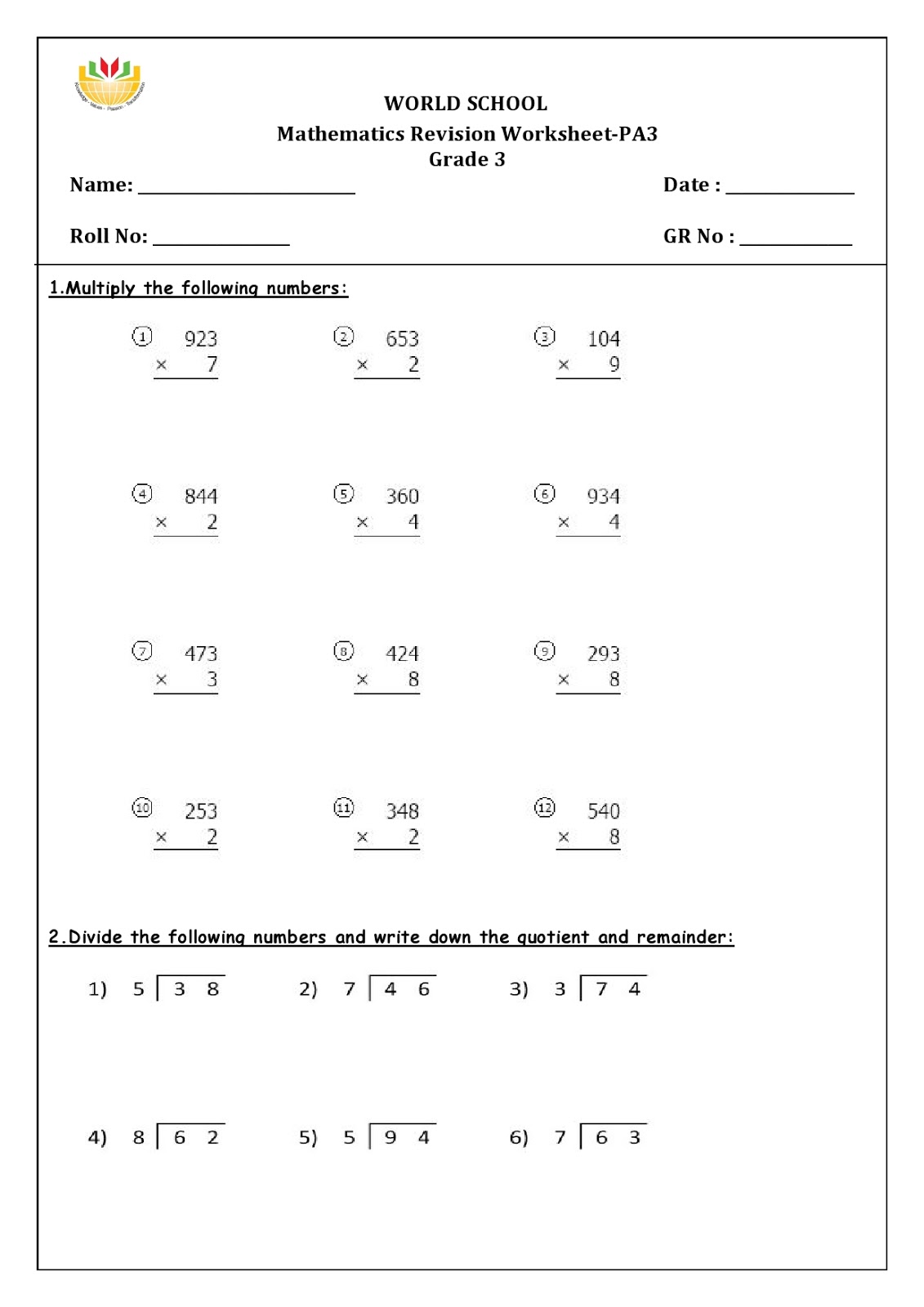 Birla World School Oman: Homework for Grade 3 as on 30/01/2018