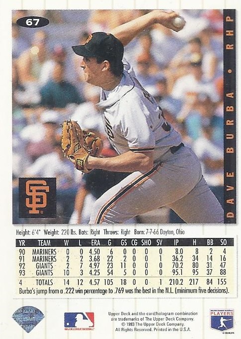 1994 Collector's Choice - Card By Card: 67 - Dave Burba