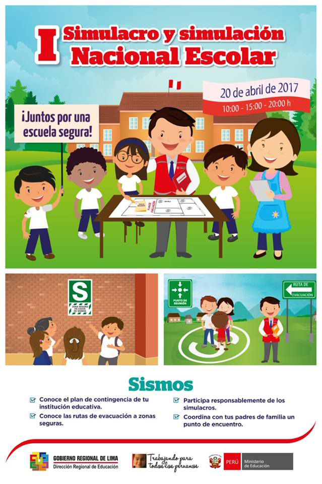 PRIMER SIMULACRO Y SIMULACIÓN NACIONAL ESCOLAR SERÁ EL 20 DE ABRIL