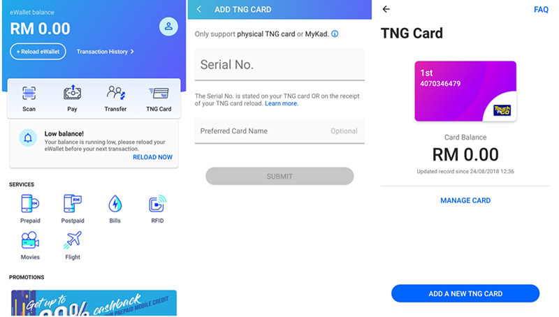 TNG电子钱包，可查询TNG Card最新余额