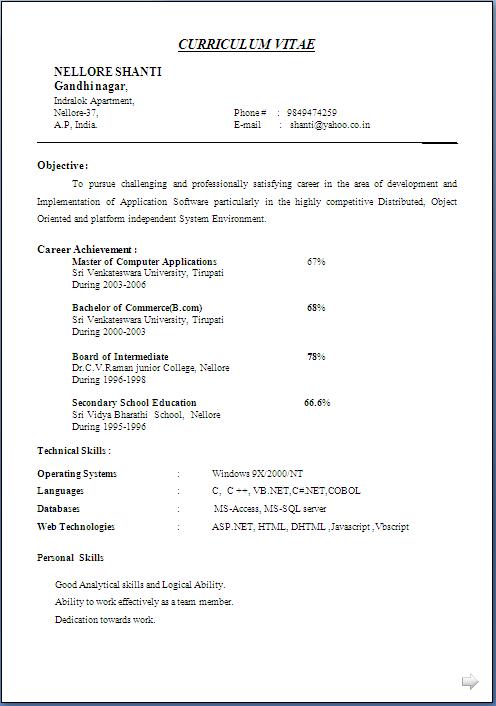 CV Format And Samples Free Download