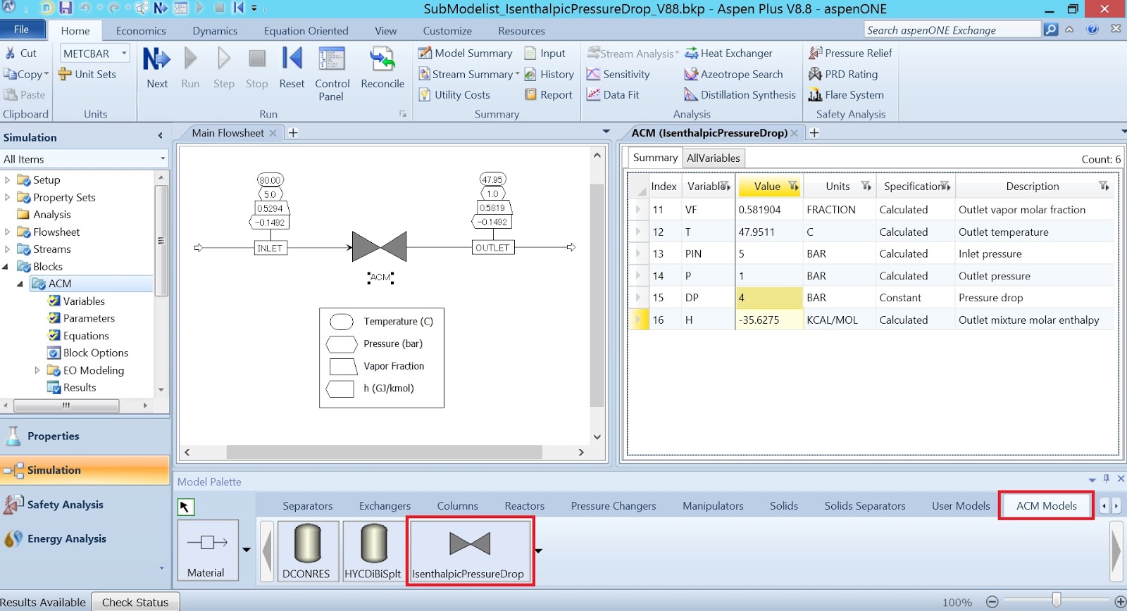Aspen Custom Modeler Fun!: Isenthalpic Pressure Drop (Basic)